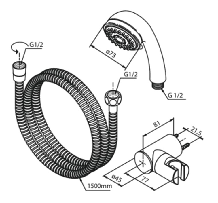 Damixa Fairjet Plus bath set, 3 functions – HCG Bathroom Fixtures Online Shop